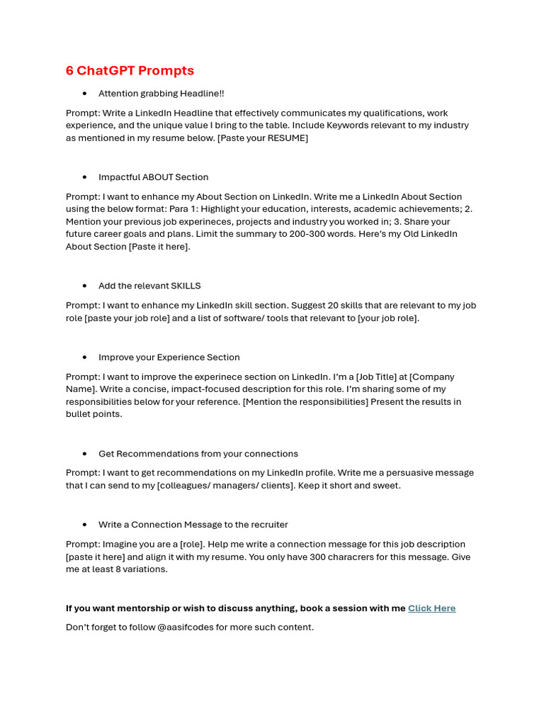 6 ChatGPT Prompts | PDF