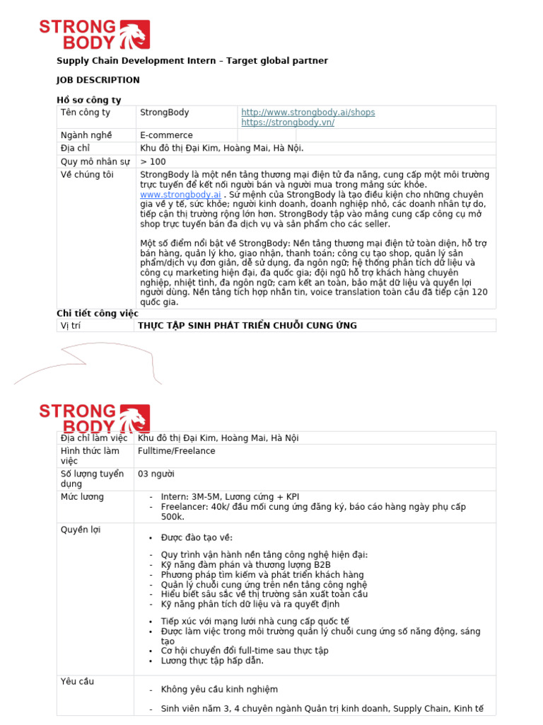 JD SUPPLY CHAIN DEVELOPMENT INTERN (Mới) | PDF