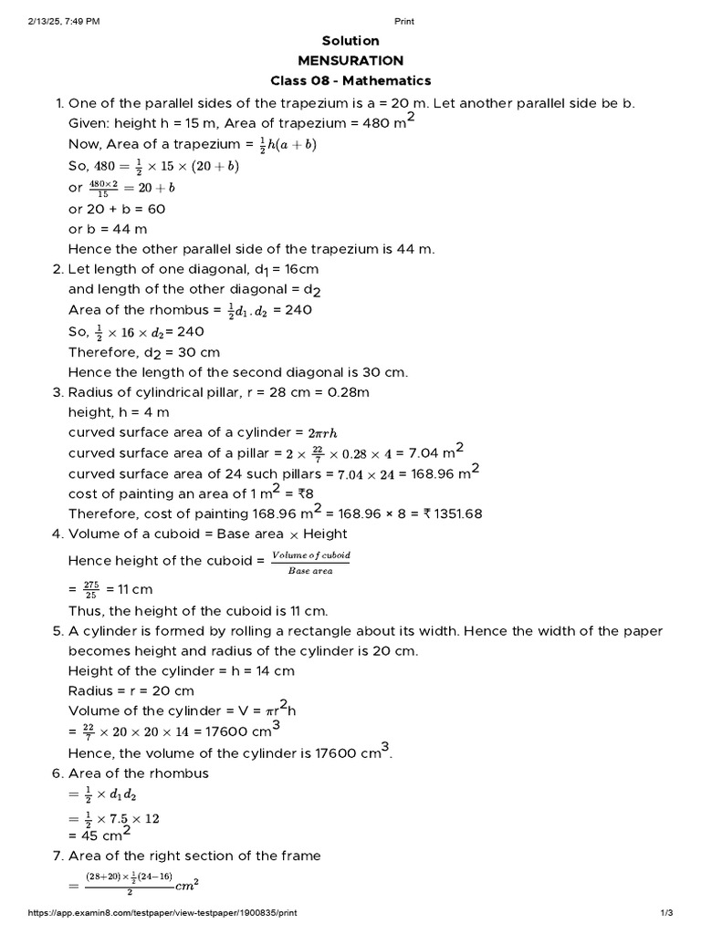 MENSURATION | PDF | Area | Volume