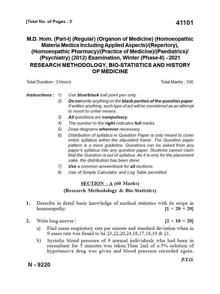MUHS MD Hom QP 2021 | PDF | Homeopathy | Medicine