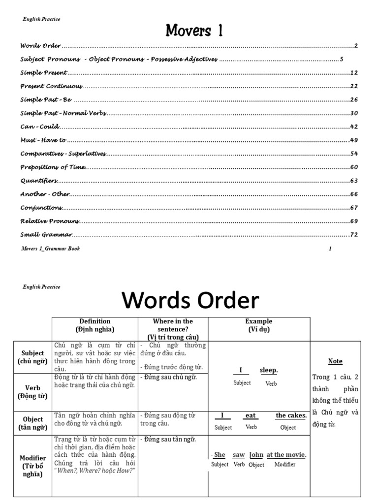 Movers 1 Grammar Workbook | PDF | Adjective | Linguistic Typology
