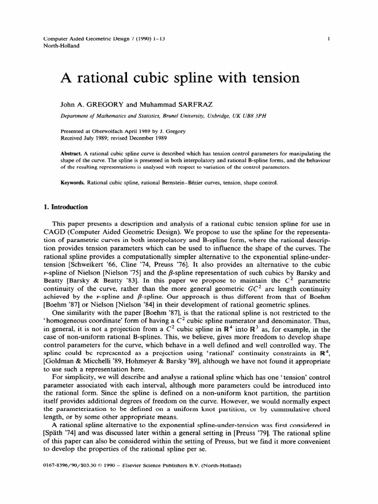 CAGD - 1990 - 007!01!001-013 A Rational Cubic Spline With Tension | PDF | Spline (Mathematics ...