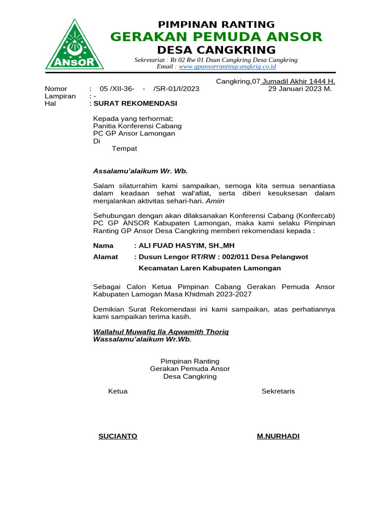 Contoh Rekomendasi Ranting | PDF