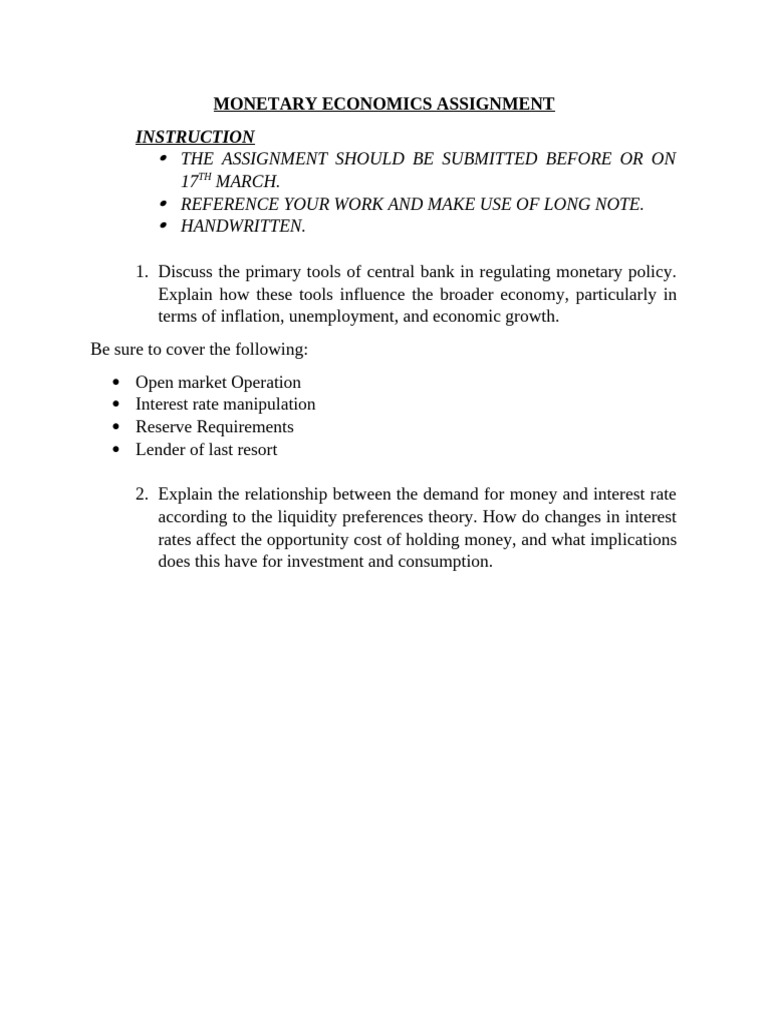 Monetary Economics Assignment | PDF