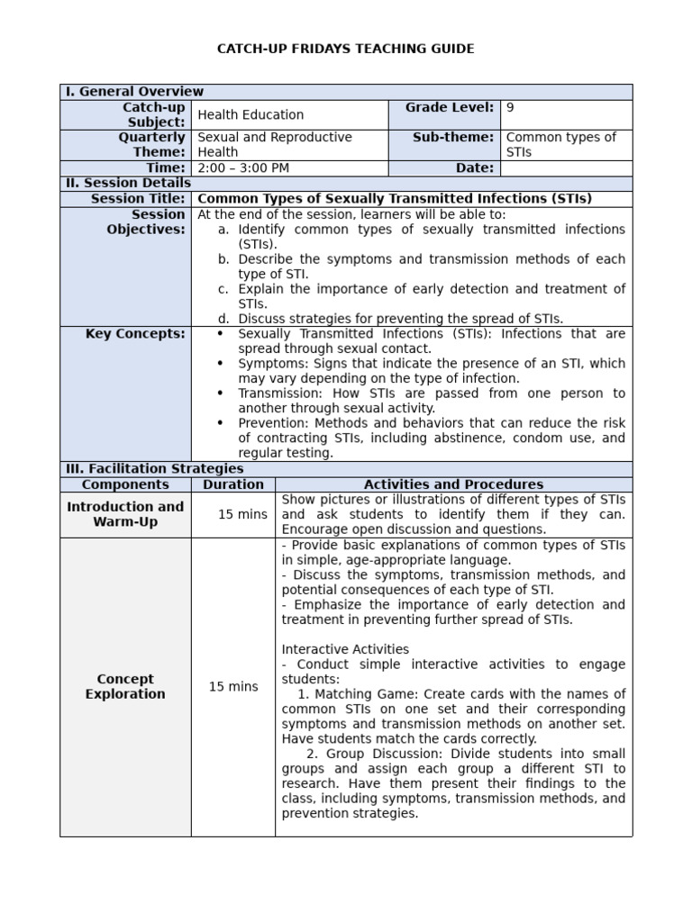 9-Health-Education-Q3-TG-Common-types-of-STIs | PDF | Sexually ...