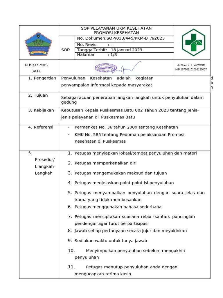 SOP Penyuluhan Dalam Gedung | PDF