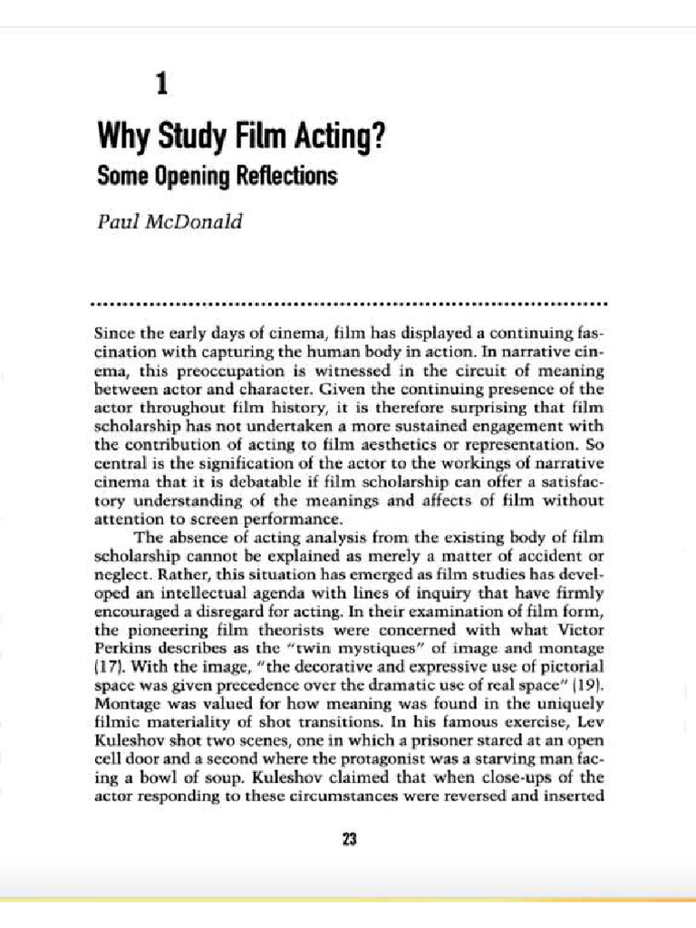 Why study film acting? Paul McDonald | PDF