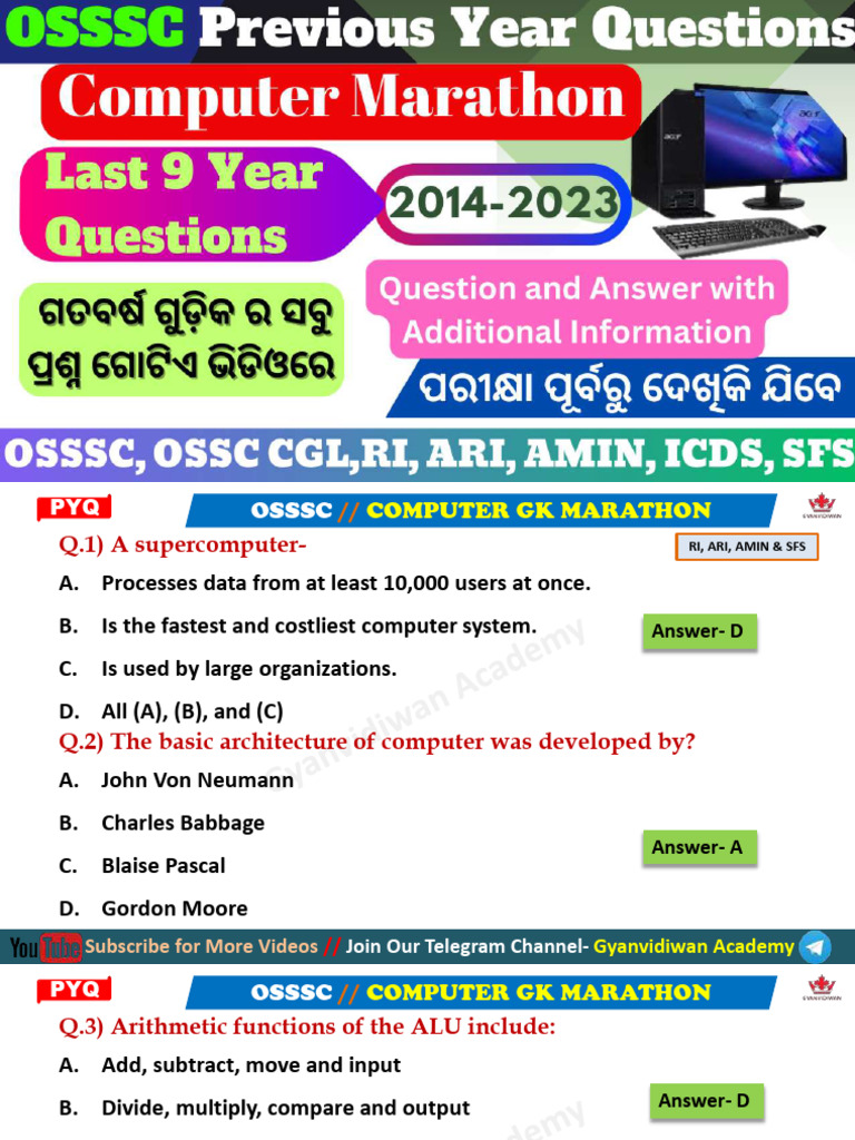 OSSSC Computer Solved PYQ Part-1 | PDF | Disk Storage | Microsoft Word