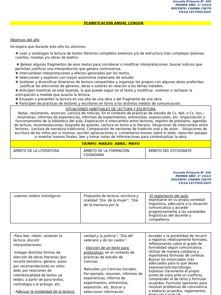 Fortalecimiento de Lectura y Escritura 2025 | PDF | Educación primaria ...