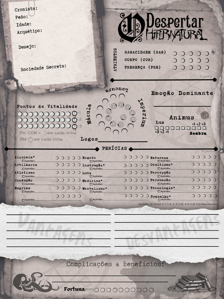 Ficha de RPG para Impressão - O Despertar Hipernatural | PDF