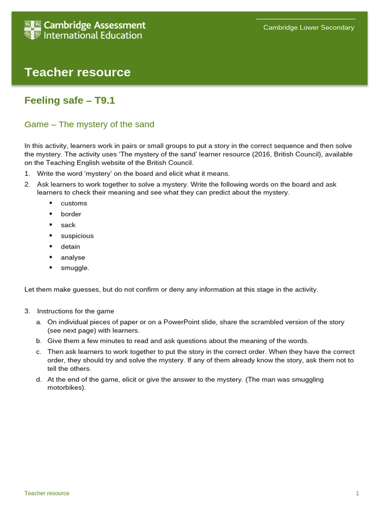 Challenge - Stage 9 - Feeling Safe - T9.1 - tcm143-660726 | PDF