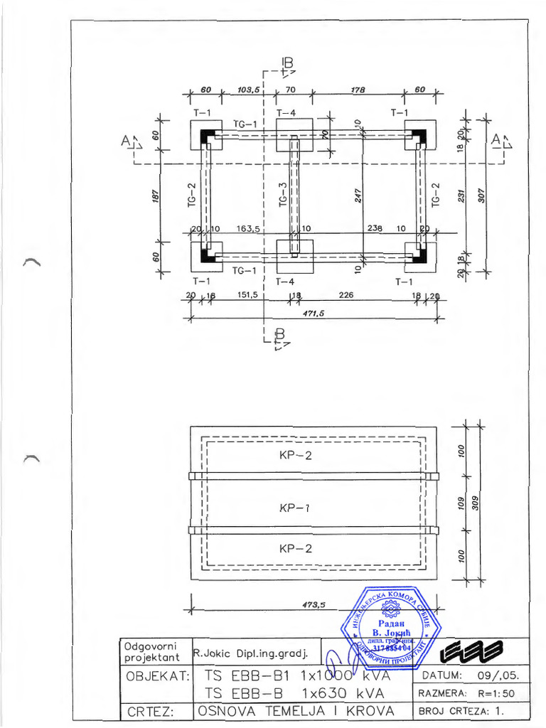 MBTS Tip EBB-B (B1) 1x630 (1000) kVA - Crtezi | PDF