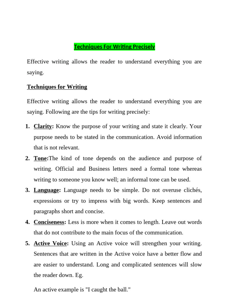 Techniques for Writing precisely-NOTES AND QA | PDF | Communication ...
