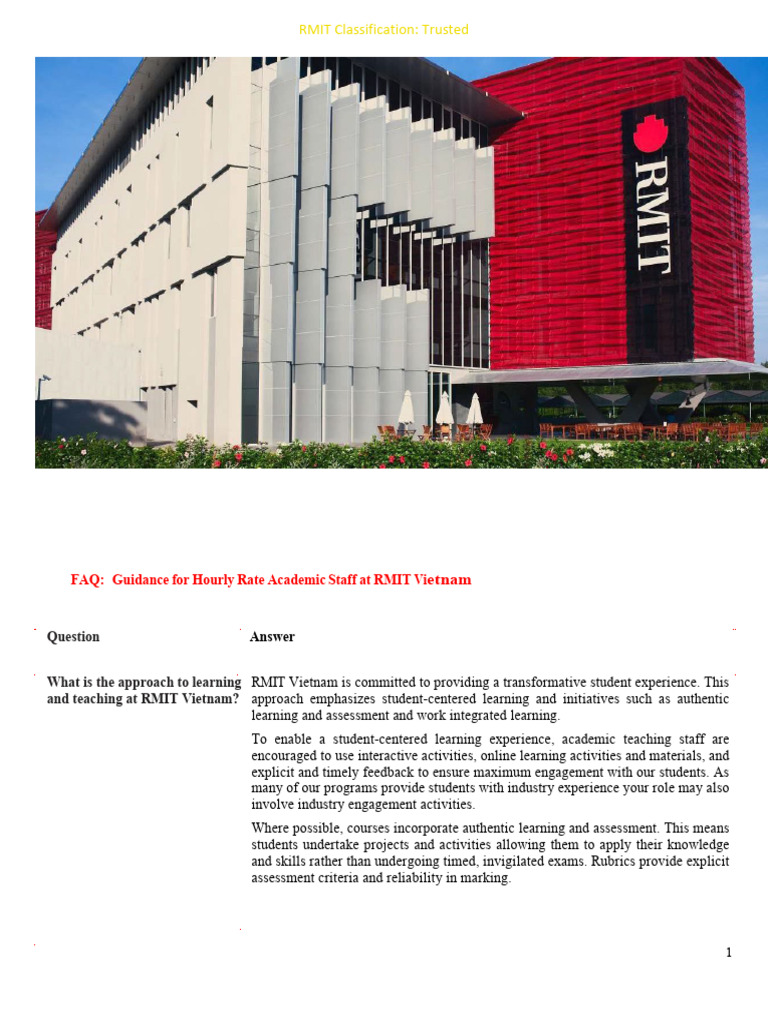 2.c Hourly Academic FAQs RMIT Vietnam Oct 2021 | PDF | Employment ...