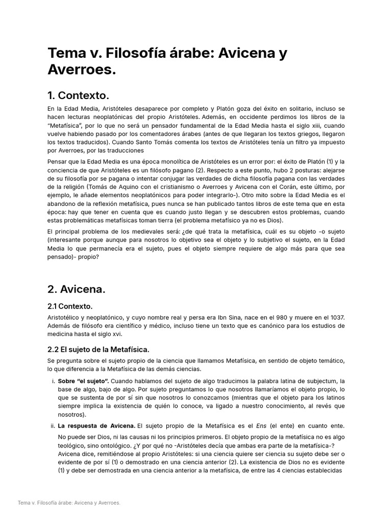 Avicena y Averroes en la Filosofía Árabe | PDF | Existencia | Metafísica