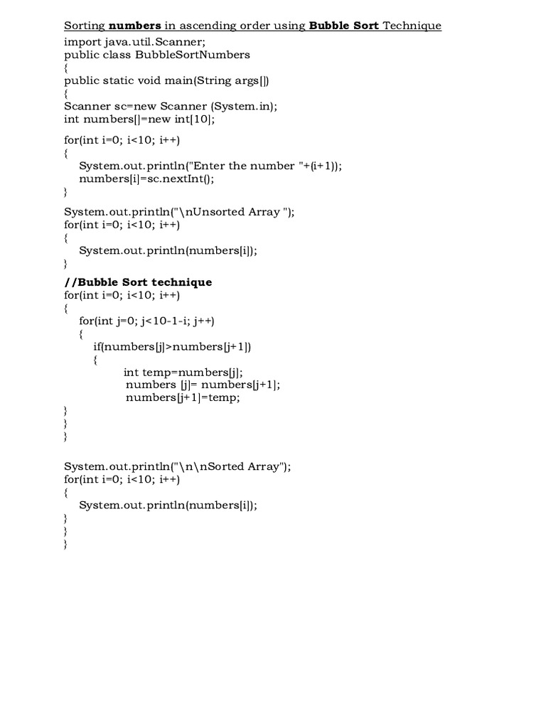 Programs On Bubble Sort & Selection Sort | PDF | Computer Programming | Software Engineering