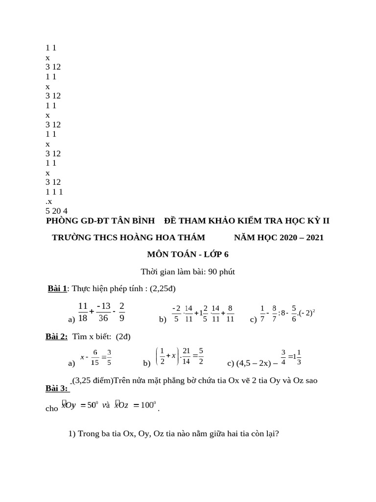 Toan 6 - HHT - de TK HK2 - 2020 - 2021 | PDF