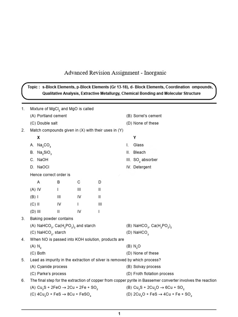 Advanced Inorganic Assignment 1 | PDF | Physical Sciences | Chemistry