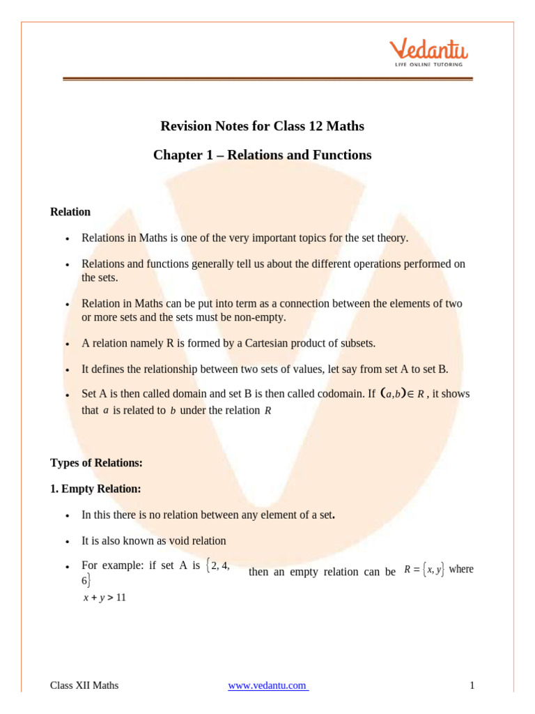 Class 12 Maths Relations Functions Notes Pdf Function