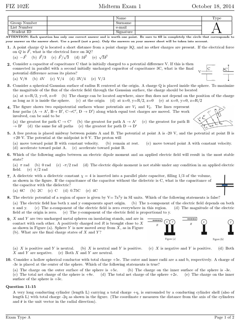 FIZ102E_ FİRST MİDTERM | PDF | Capacitor | Voltage
