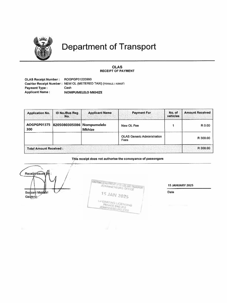 Operating Licence Proof of Application Example | PDF