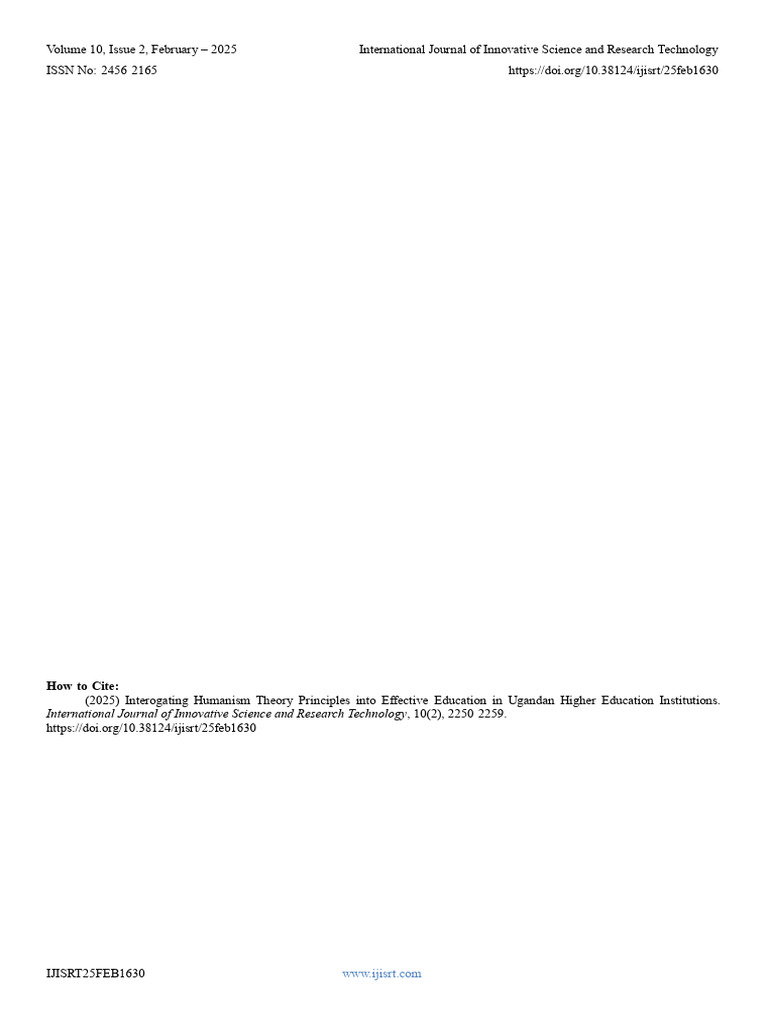 Interogating Humanism Theory Principles Into Effective Education in Ugandan Higher Education ...