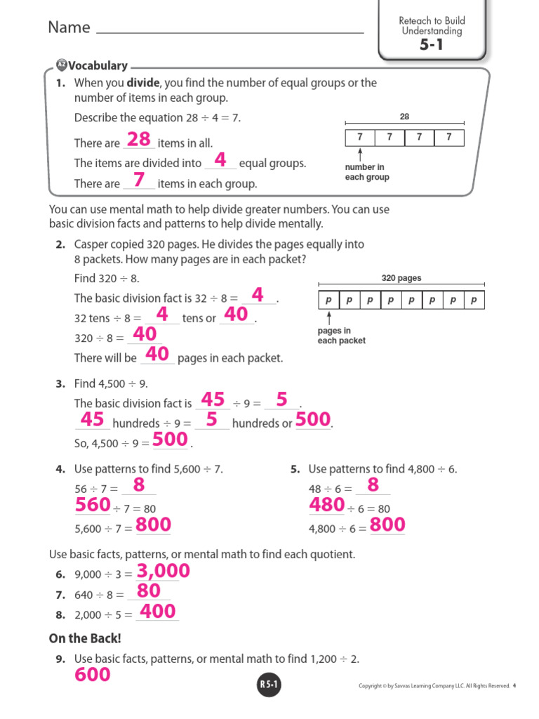 5-1 - Reteach To Build Understanding - Answer Key | PDF