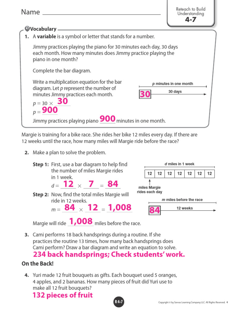 4-7 - Reteach To Build Understanding - Answer Key | PDF
