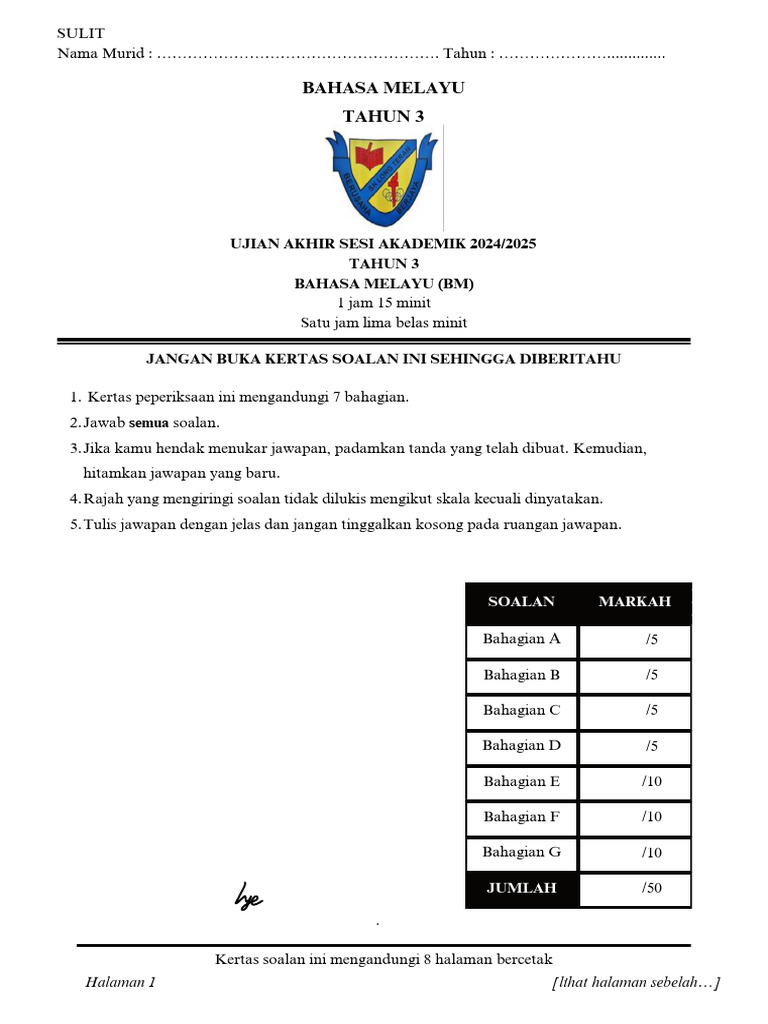 Uasa Bm Thn 3 - Renly Jau | PDF