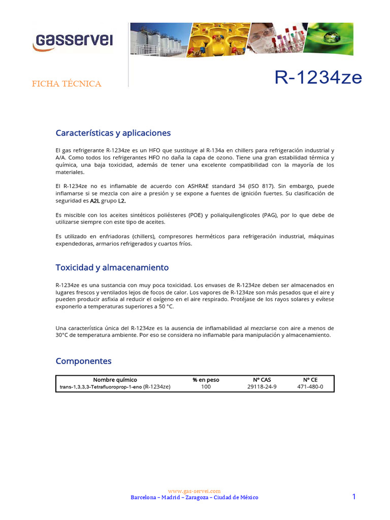 Ficha Técnica del Refrigerante R-1234ze | PDF | Refrigeración ...