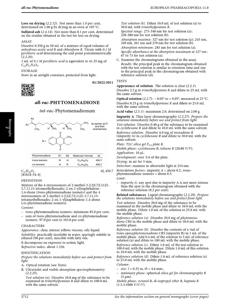 Phytomenadione Specifications and Tests | PDF | Thin Layer ...