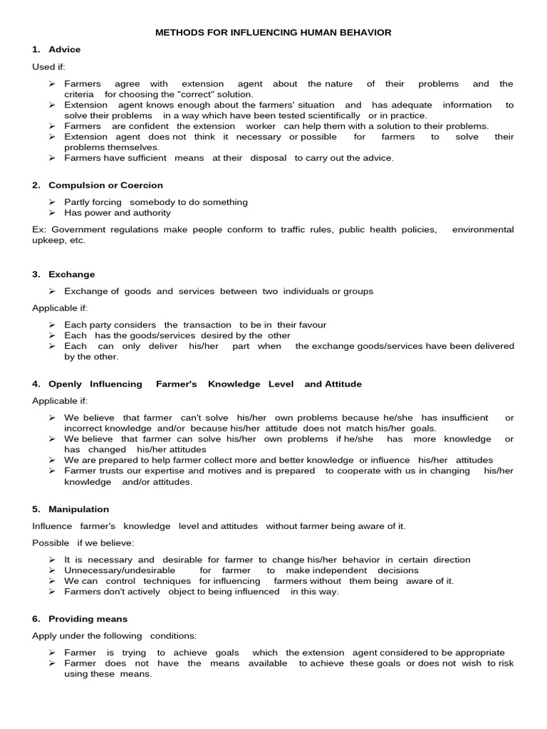 Methods For Influencing Human Behavior | PDF | Attitude (Psychology ...