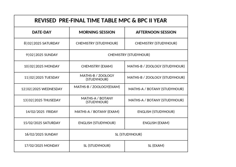 Revised Time Table | PDF