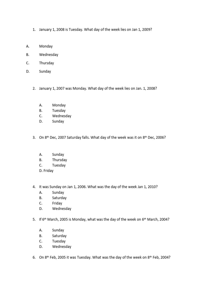 Day of the Week Calculations | PDF