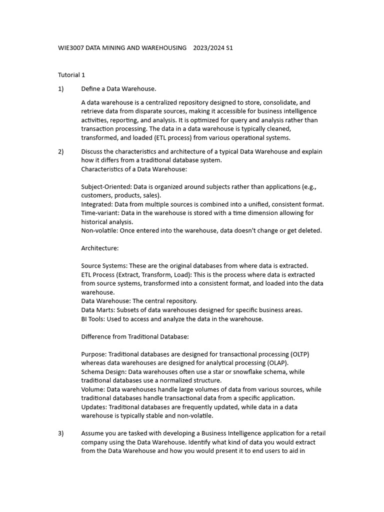 Data Warehouse Overview and Applications | PDF | Data Warehouse ...