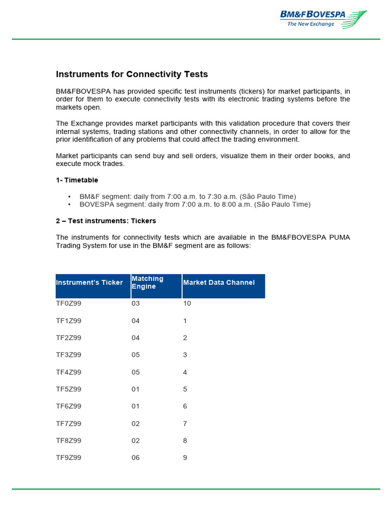 BM&FBOVESPA Connectivity Test Instruments | PDF | Financial Markets ...