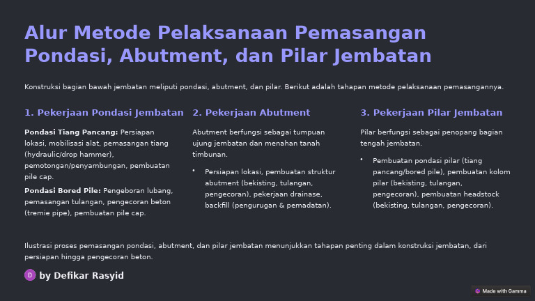 Alur Metode Pelaksanaan Pemasangan Pondasi Abutment Dan Pilar Jembatan | PDF