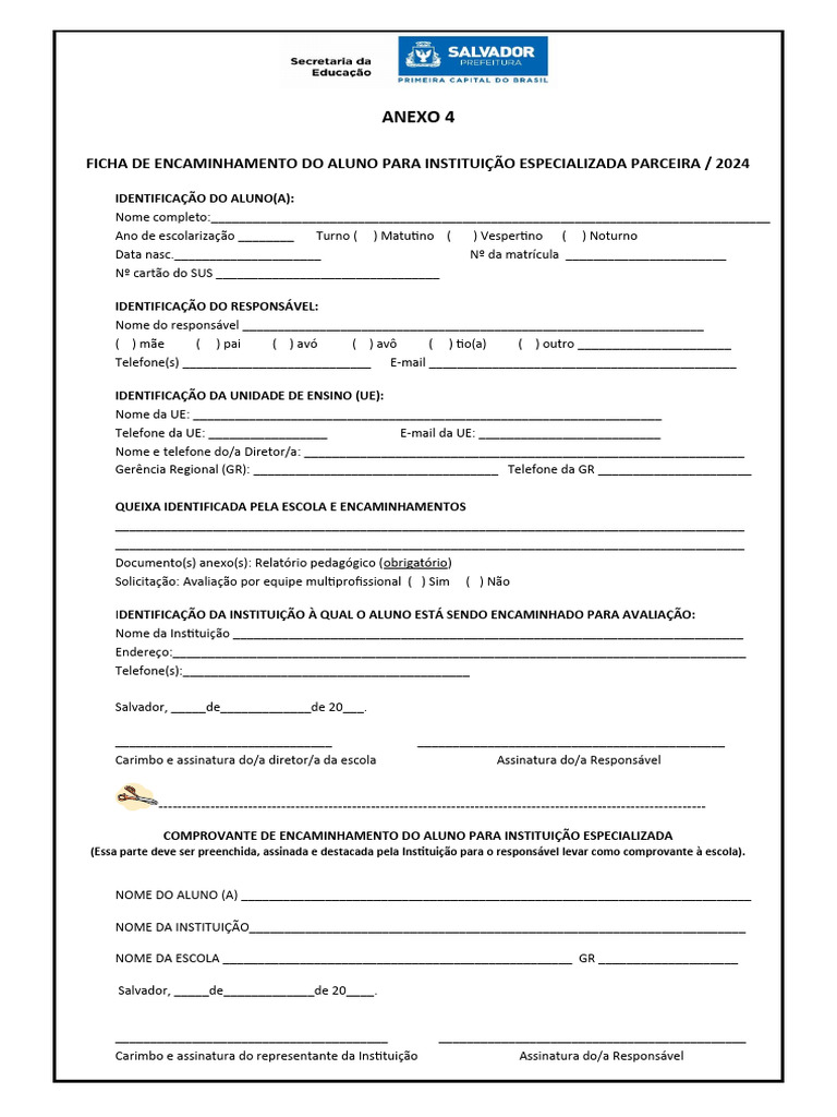 Anexo 4 Formulario de Encaminhamento Do Aluno para o Caee 2024 | PDF