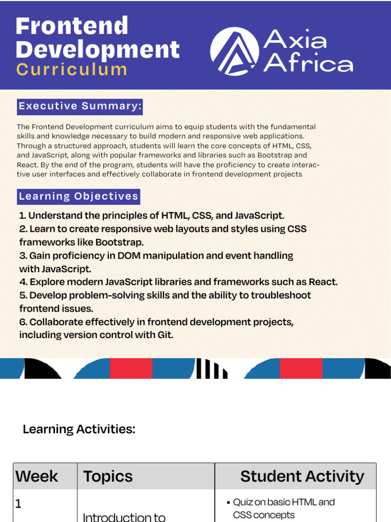 Axia Frontend Curriculum Pdf Bootstrap Front End Framework Java Script