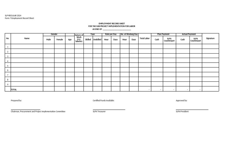 Employment Record Sheet | PDF