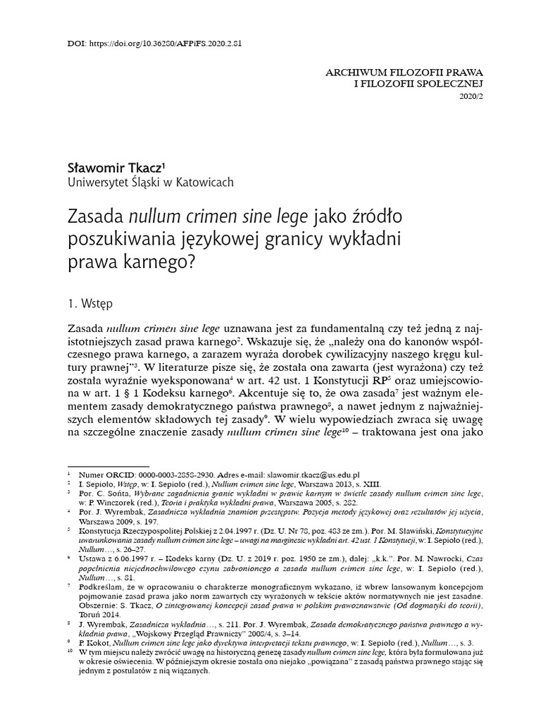 S. Tkacz, Nullum Crimen | PDF