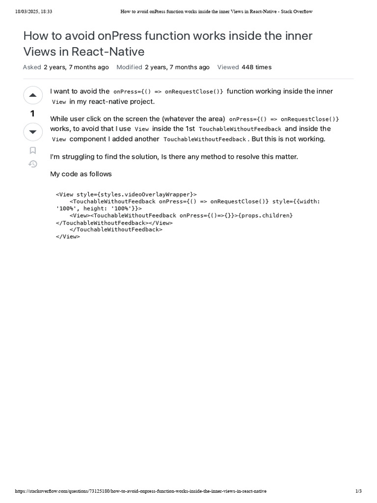 How To Avoid Onpress Function Works Inside The Inner Views In React