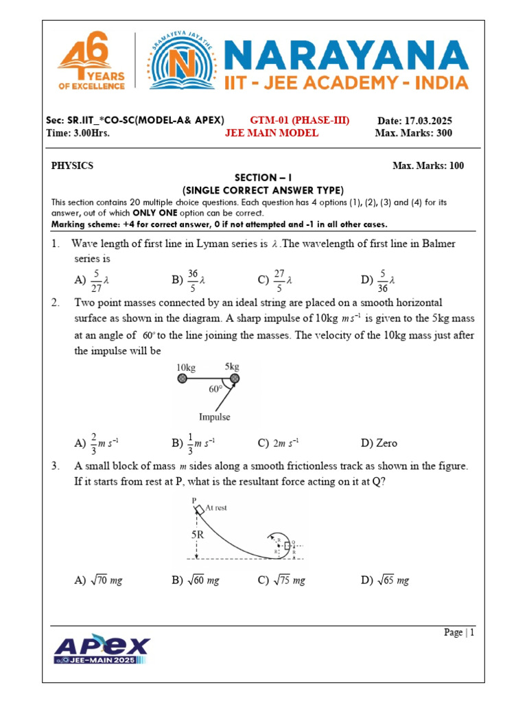 JEE Main Model GTM-01 Physics Exam | PDF | Electronvolt | Coordination ...