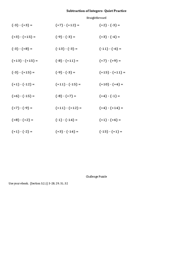Subtraction of Integers 1 | PDF | Mathematics | Arithmetic