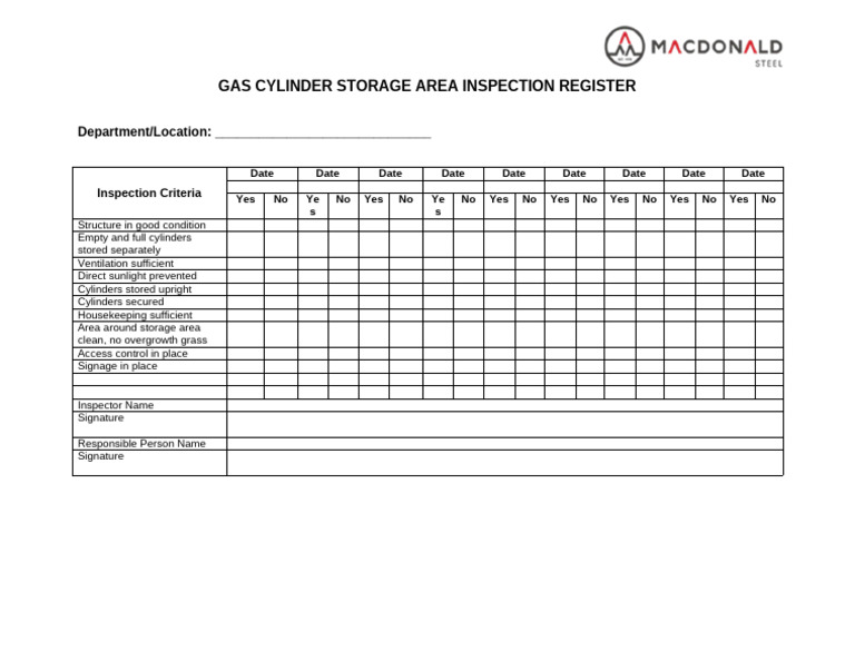 Gas Storage Area Inspection Register | PDF