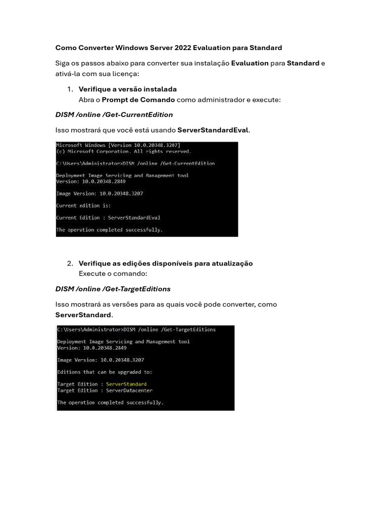 Converter Windows Server 2022 Eval para Standard | PDF