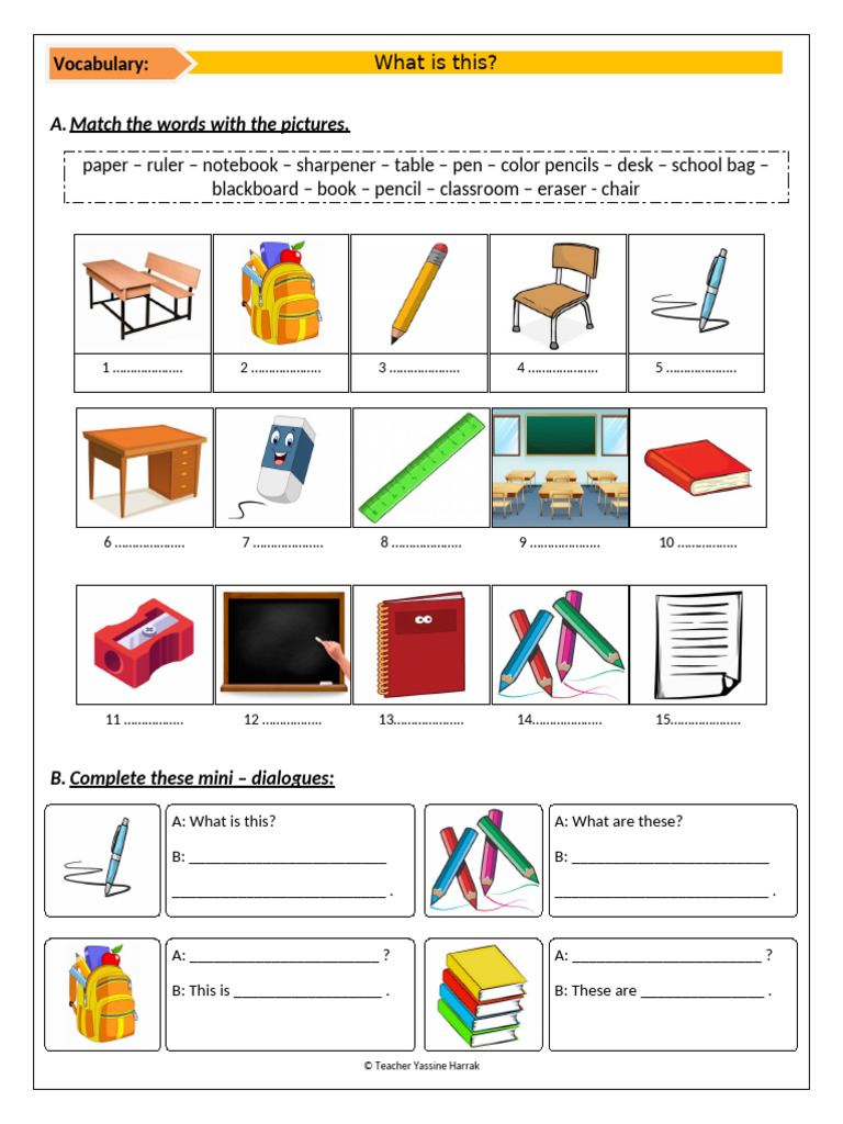 Classroom Objects Vocabulary Worksheet | PDF