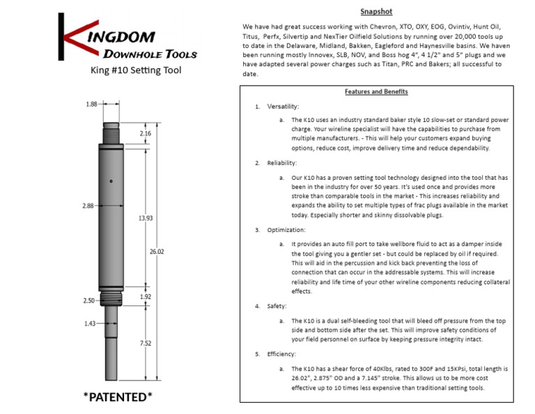 K10 Setting Tool Features & Benefits | PDF