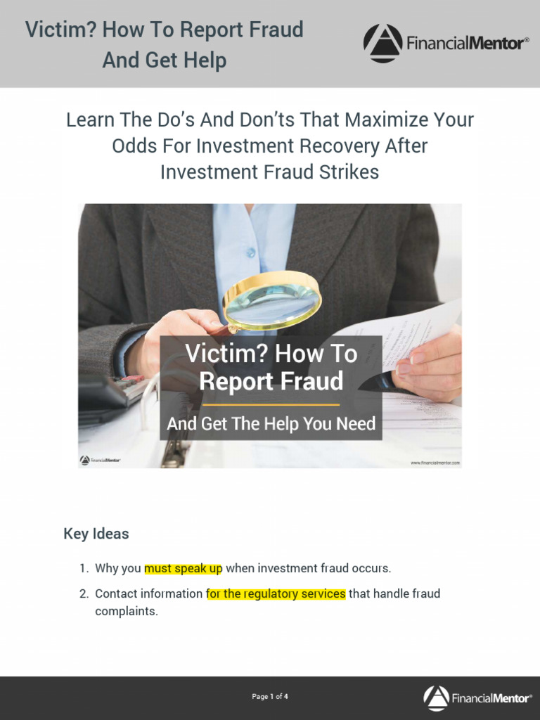 Reporting Investment Fraud: A Guide | PDF | Financial Industry ...