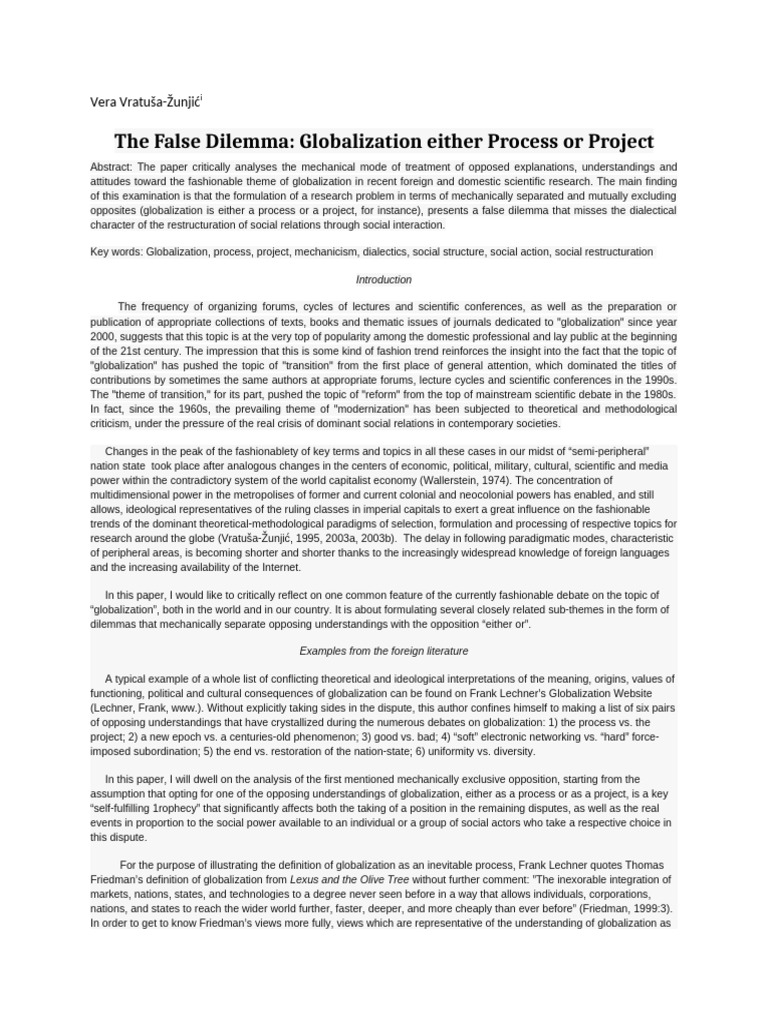 The False Dilemma Globalisation Process or Project | PDF | Globalization | Cold War